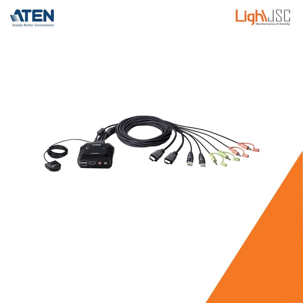 Aten CS22H 2-Port USB 4K HDMI Cable KVM Switch with Remote Port ...